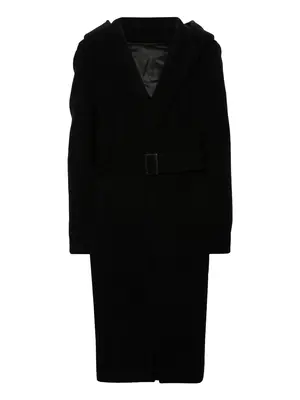 Rick Owens Slim Hoodie Cashmere Coat - Black