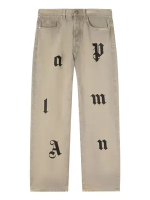 Palm Angels Logo-patch Straight Leg Jeans - Grey
