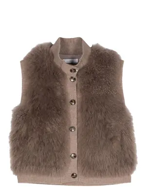LISKA Fur-design Ribbed-trim Gilet - Brown