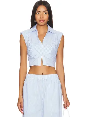 Simkhai Emie Cropped Box Sleeve Top - Classic Blue Stripe