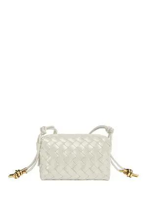 BOTTEGA  VENETA Mini Intrecciato Leather Cross-body Bag With Metal Knots - Bone