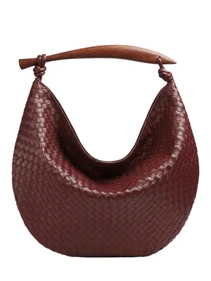 Bottega Veneta Maxi Intrecciato Leather Bag With Wood Handle Cherry/rhum