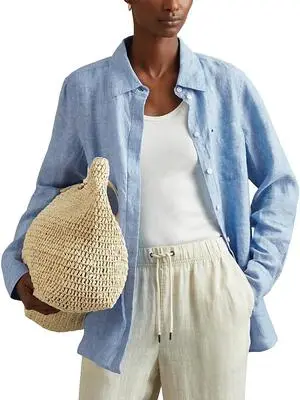 REISS Belle Linen Shirt - Blue