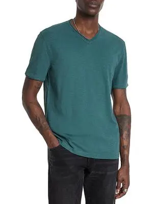 John Varvatos Miles Cotton Textured V Neck Tee - Mediterranean
