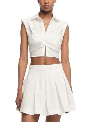 Simkhai Emie Cropped Poplin Sculpted Top - White