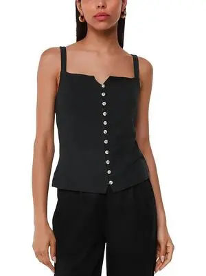 Whistles Ribbed Button Front Top - Black
