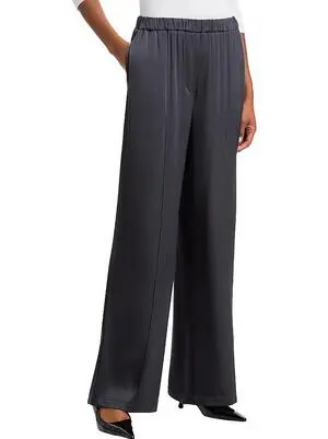WAYF Fynn Satin Wide Leg Trousers - Gunmetal