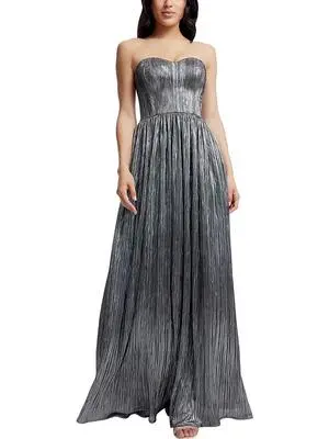 Dress The Population Audrina Plisse Maxi Gown - Silver
