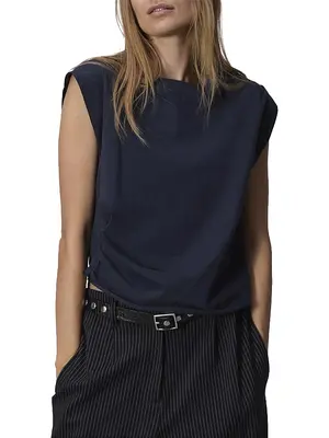 Rag & Bone Mica Ruched Sleeveless Cropped Top Deep Blue