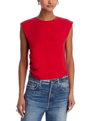 Rag & Bone Mica Ruched Sleeveless Cropped Top - Port Red