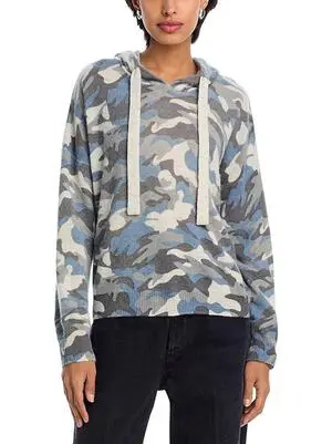Aqua 100% Cashmere Camo Hoodie Blue