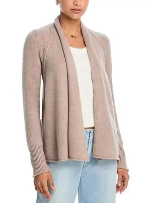 Aqua 100% Cashmere Drape Front Cardigan - Wheat