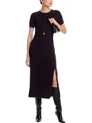 Aqua 100% Cashmere Midi Dress Dark Brown