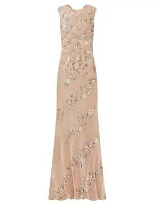 Mac Duggal Embellished Cap-sleeve Gown - Nude/silver