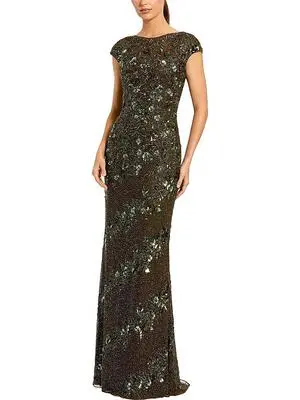 Mac Duggal Embellished Cap-sleeve Gown - Olive