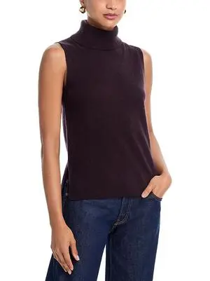 Aqua Cashmere Split Hem Turtleneck Tank - Dark Brown