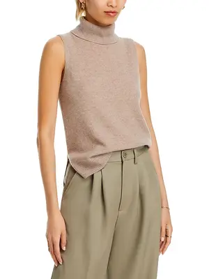 Aqua Cashmere Split Hem Turtleneck Tank Wheat