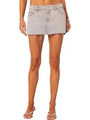 EDIKTED Denim Mini Skirt - Light Gray