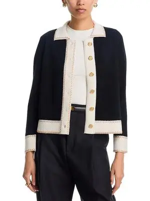 Bloomingdale'S Contrast Trim Cardigan - Exclusive Black