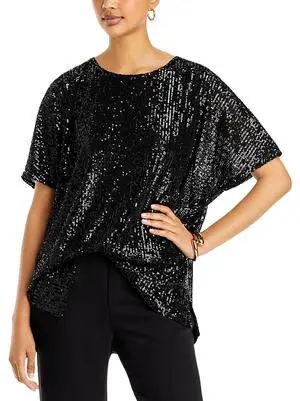 Caroline Rose Sequin Caftan Top - Black