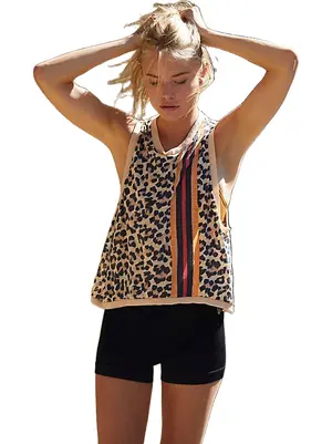 Free People FP Movement Printed Tank Top Leopard Combo