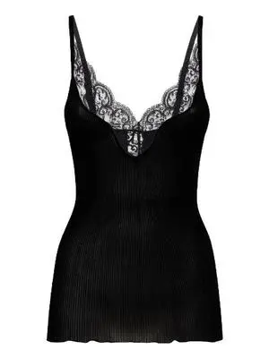 Saint Laurent Lace-trimmed Silk Tank Top - Black