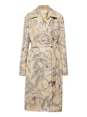 Dries Van Noten Floral Wool-blend Trench Coat - Beige