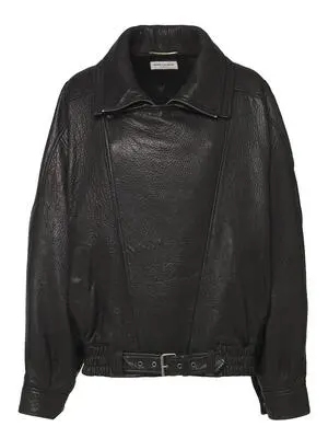 Saint Laurent Oversized Leather Bomber Jacket - Brown