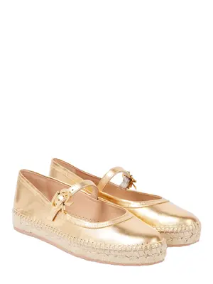 GIANVITO ROSSI Elda Metallic Leather Espadrilles - Gold