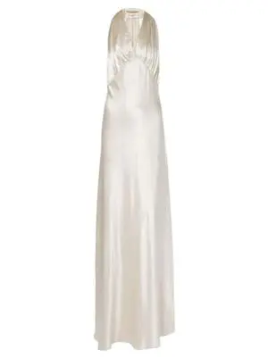 Saint Laurent Halterneck Satin Gown - White