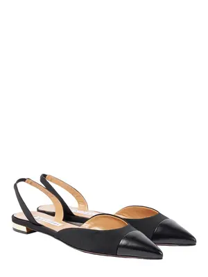 AQUAZZURA Leather-trimmed Slingback Flats - Black