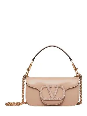 Valentino Garavani Small Leather Locò Shoulder Bag Beige