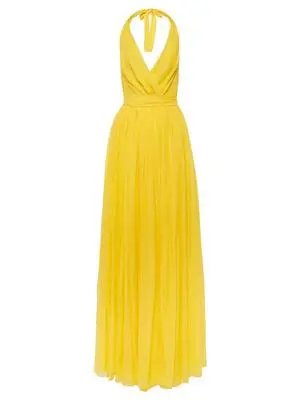 Dolce & Gabbana Halterneck Silk Chiffon Gown - Yellow