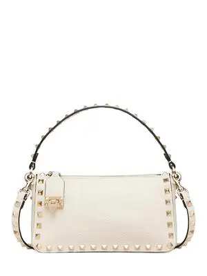 Valentino Garavani Leather Rockstud Shoulder Bag - White
