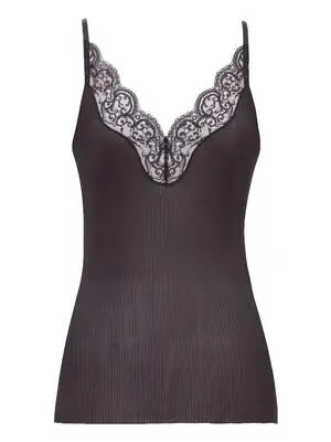 Saint Laurent Laced Tank Top In Ribbed Silk Jersey - Ebene