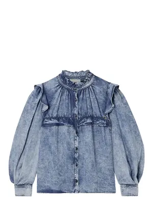 Isabel Marant Idety Ruffled LENZING™ Lyocell Chambray Shirt Denim