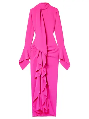 Solace London Nella Tie-neck Ruffled Crepe Gown - Pink