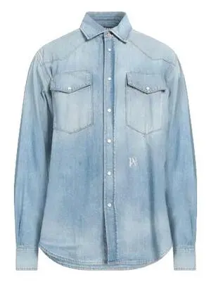 Palm Angels Denim Shirt Size Cotton, Leather - Blue