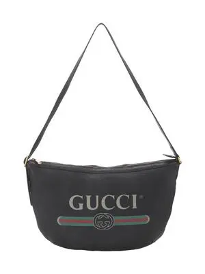 Gucci Leather Logo Half Moon Hobo - Black