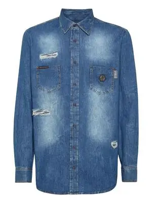 Philipp Plein Distressed-effect Denim Shirt - Blue