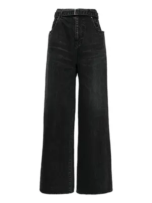 Sacai Wide-leg Belted Jeans - Black