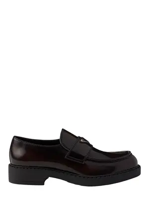 Prada Logo-plaque Leather Loafers - Brown