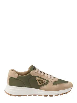 Prada Enamel-triangle Leather Sneakers - Neutrals