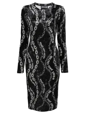 Versace Chain Print Midi Dress - Black