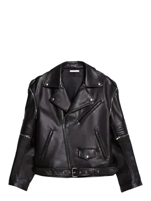 Helmut Lang Belted Leather Biker Jacket - Black