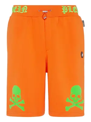 Philipp Plein Skull And Bones Logo-embroidered Shorts - Orange