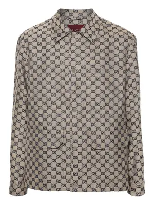Gucci Gg Linen Blend Canvas Jacket Neutrals