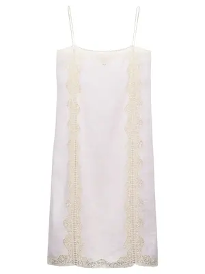 Prada Lace-trimmed Linen Midi Dress - White