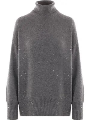 Brunello Cucinelli Sequin-embellished Roll-neck Jumper - Grey
