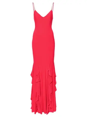 NISSA Ruffled Chiffon Maxi Dress - Red